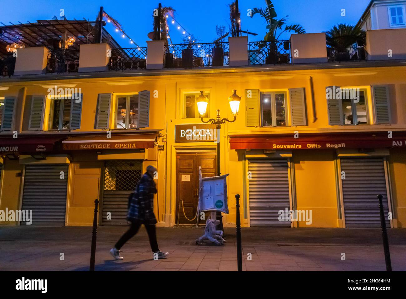 Nice, France, Man Walking in Front of Old Storefronts, French Small ...