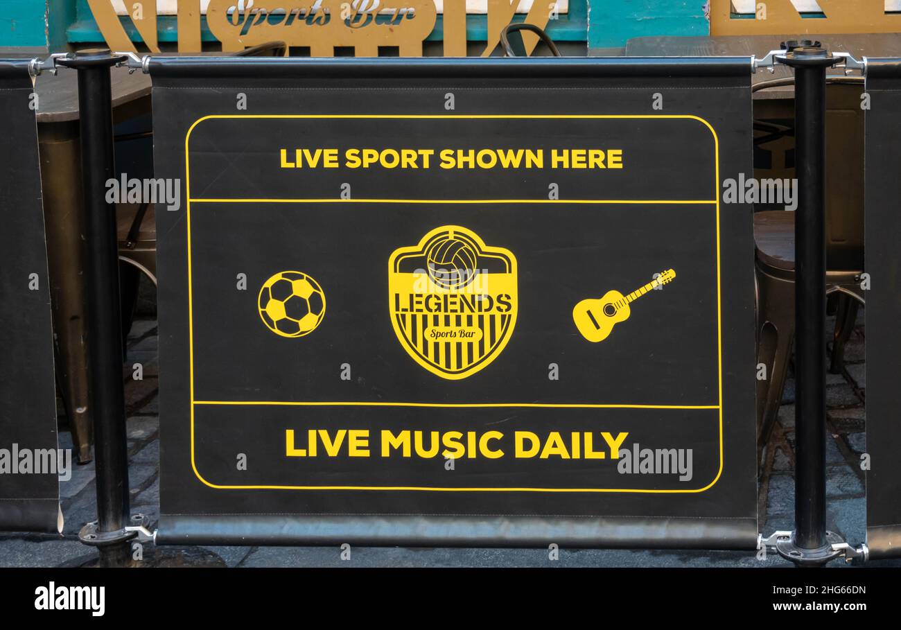 The sign outside Legends, a sports bar in the city centre, Liverpool ...