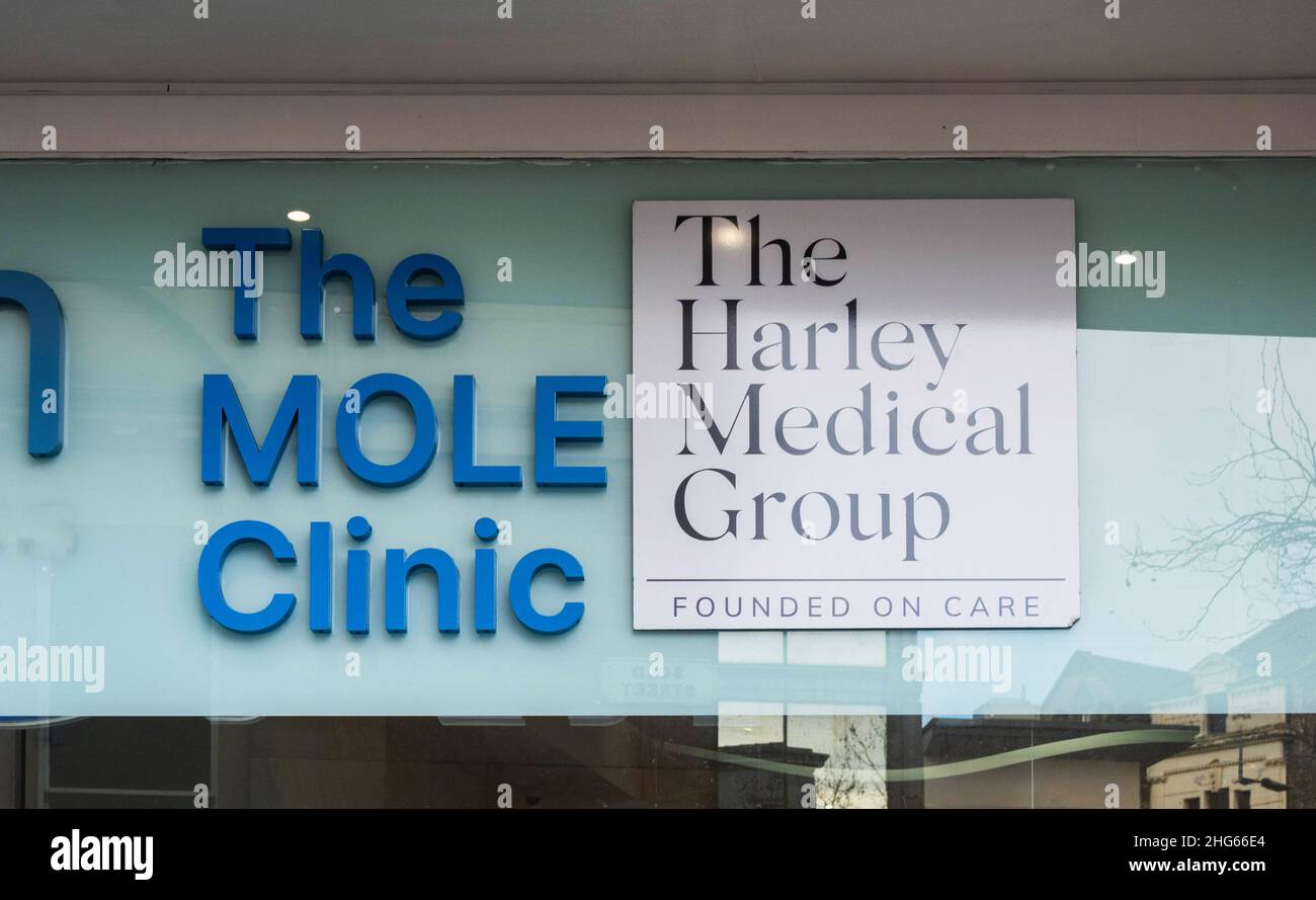Healthcare sign in the window of The Mole ClinicSign Liverpool Stock ...