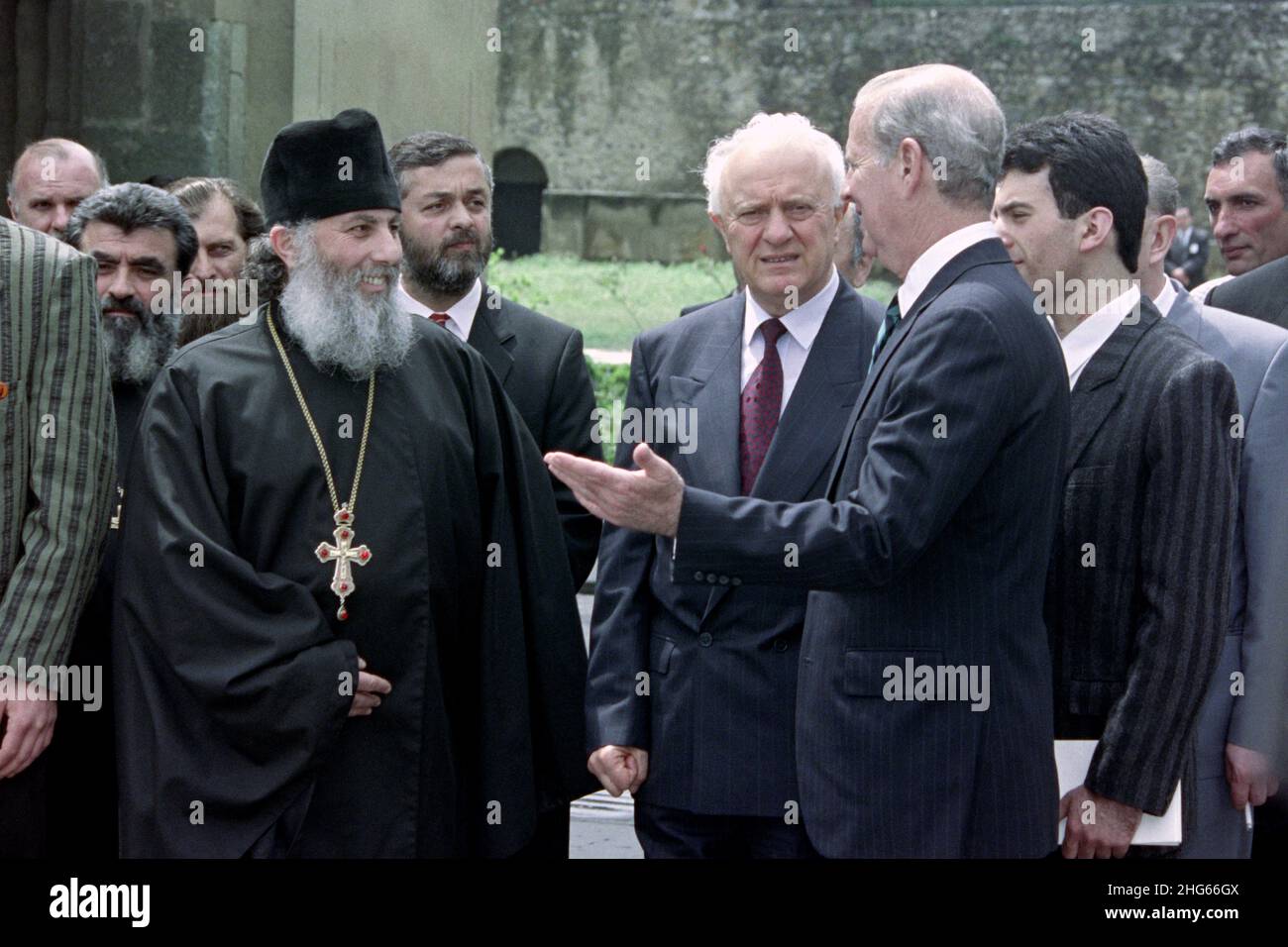 U.S. Secretary of State James Baker III, right, talks with a Georgian ...