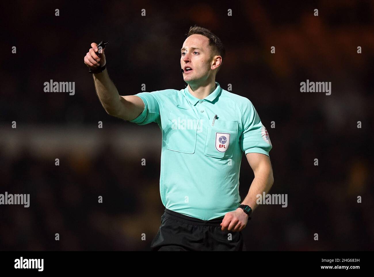 Referee James Bell during the Sky Bet League Two match at Vale Park ...