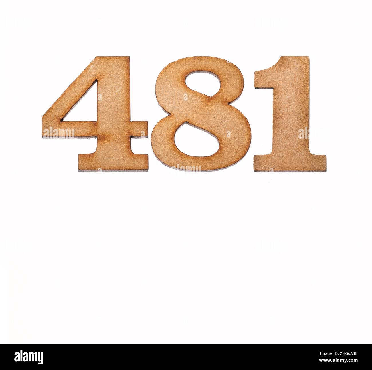 Number 481 - Piece of wood isolated on white background Stock Photo - Alamy
