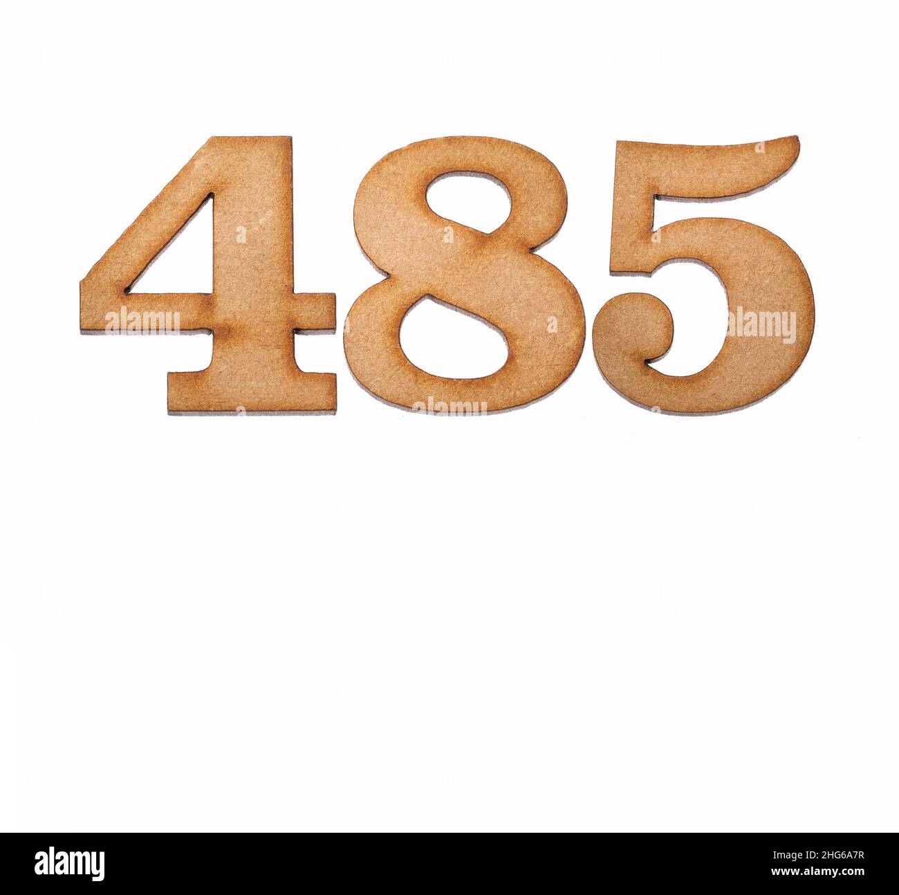 Number 485 - Piece of wood isolated on white background Stock Photo - Alamy