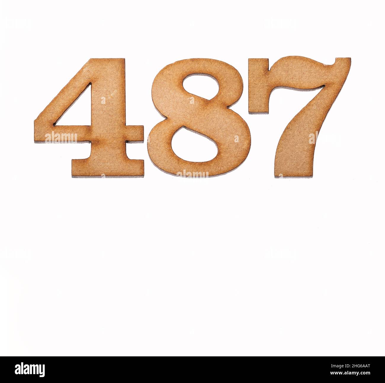 Number 487 - Piece of wood isolated on white background Stock Photo - Alamy