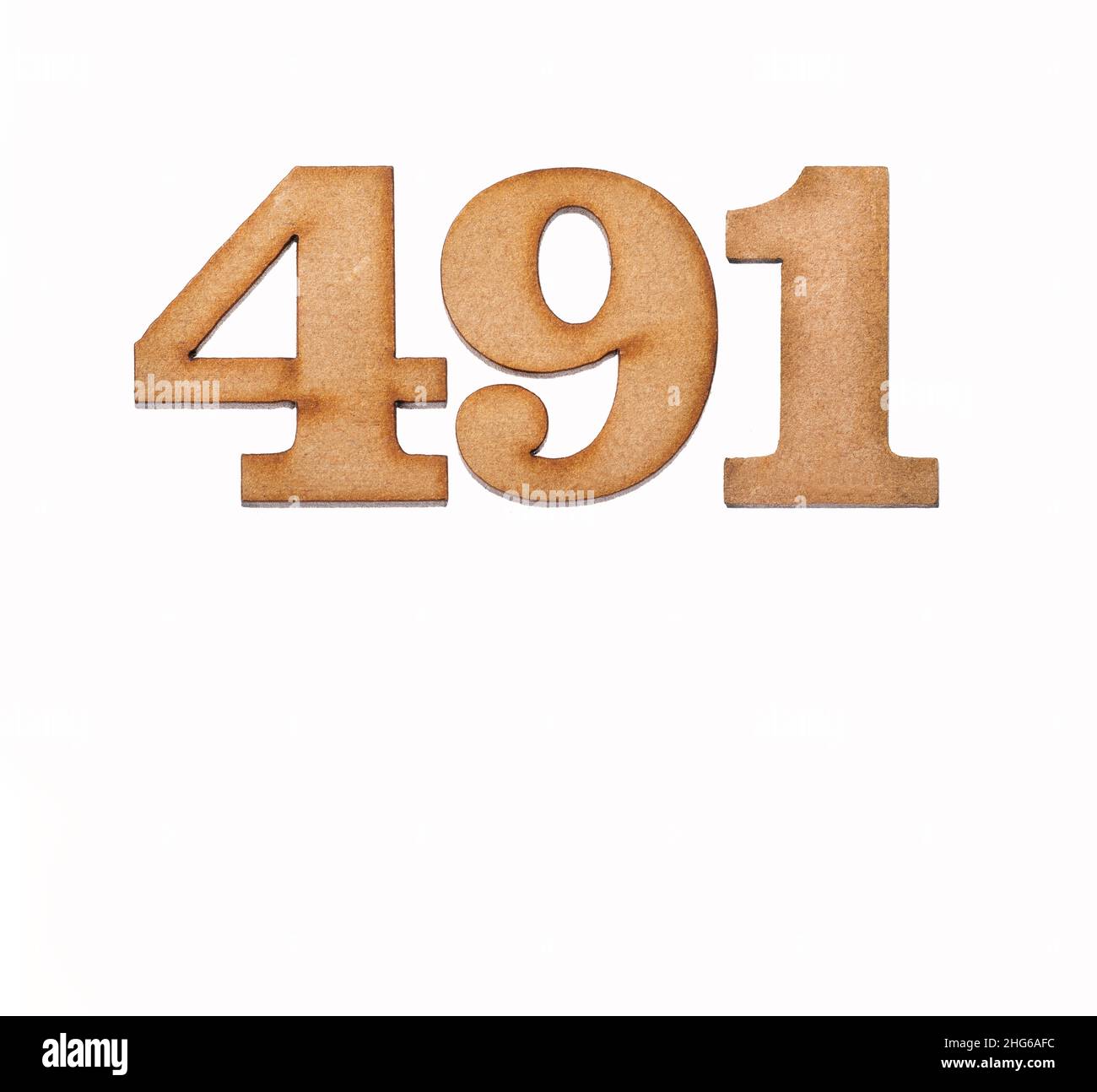 Number 491 - Piece of wood isolated on white background Stock Photo - Alamy