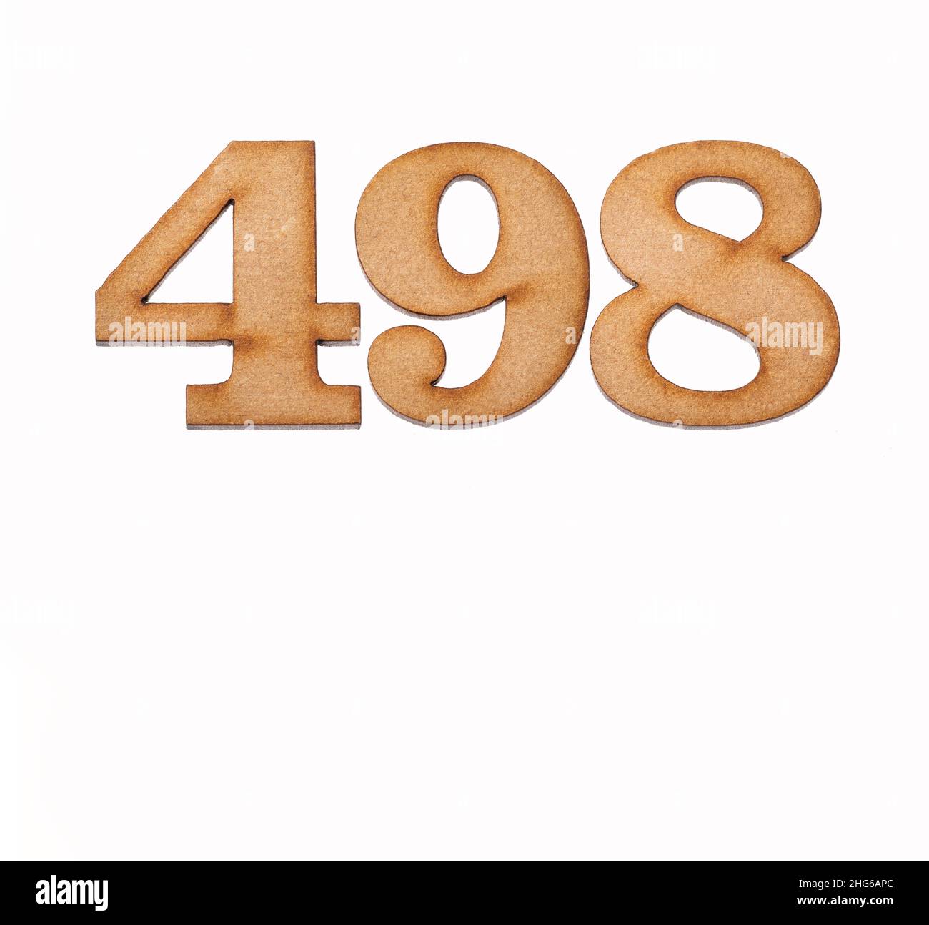 Number 498 in wood, isolated on white background Stock Photo - Alamy