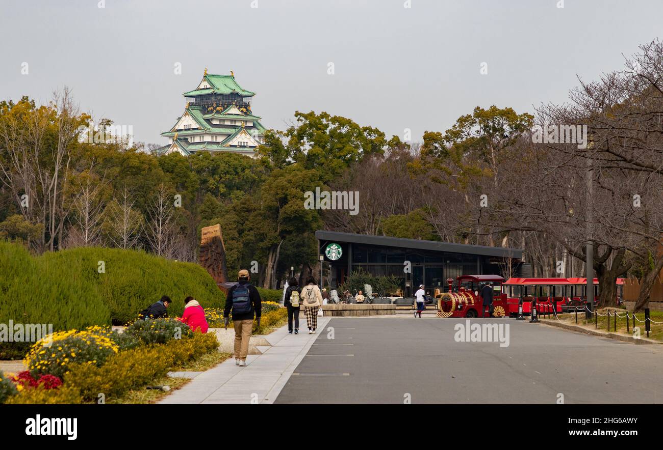 A picture of the Osaka Castle Park with the actual castle seen in the ...