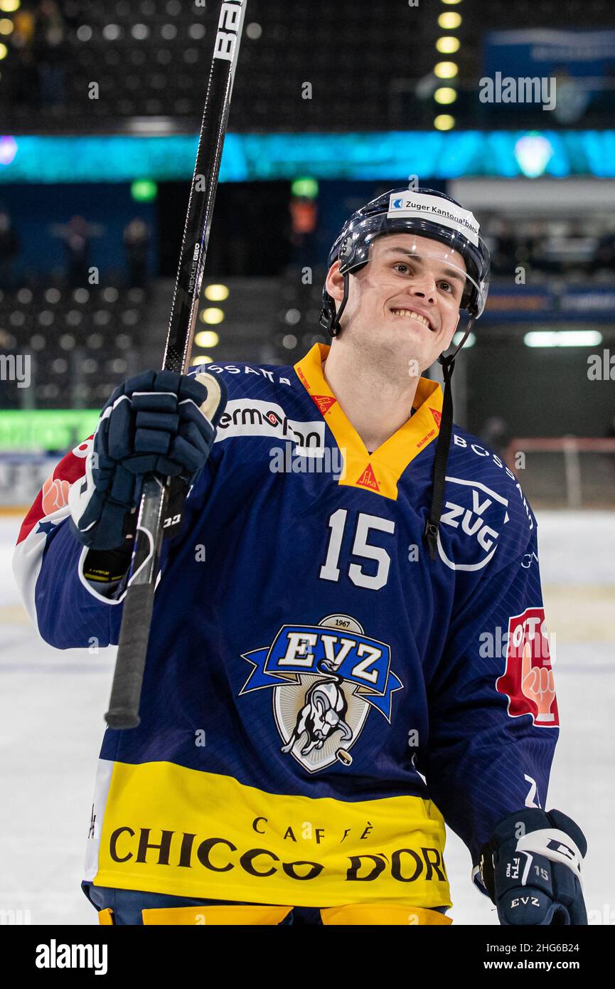 Zug, Switzerland, January 18th, 2022, NHL returnee Gregory Hofmann #15 ...