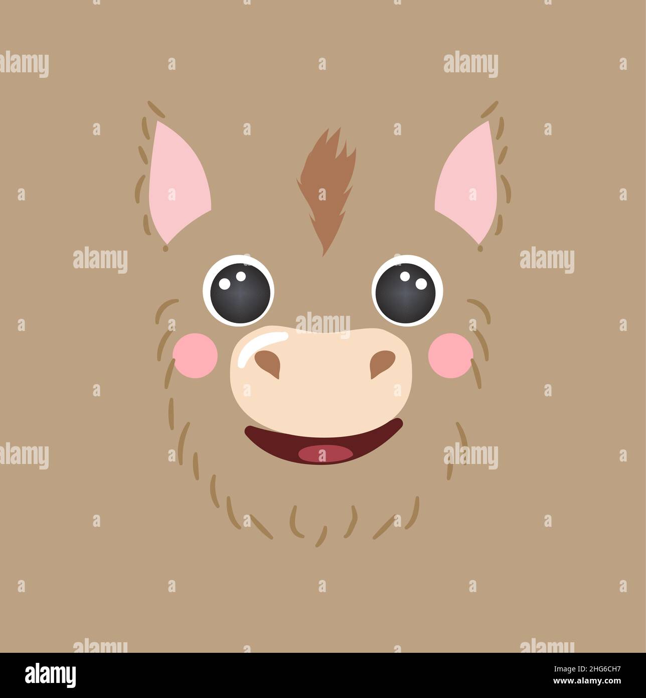 Cute donkey portrait square smiley head cartoon round shape animal face ...