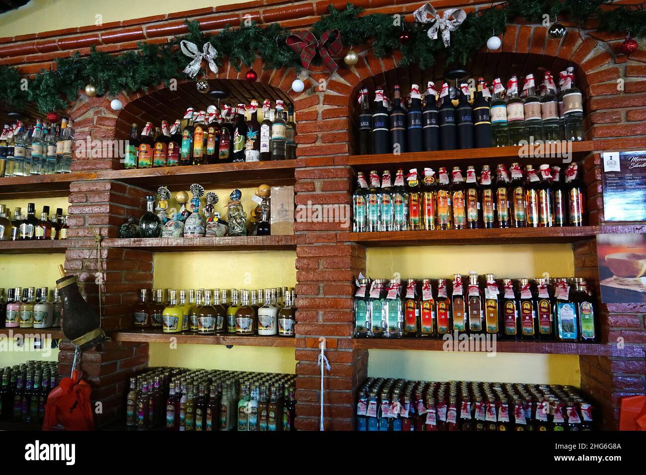 The bottles of Mezcal, the local spirits made of Agave plant, mezcal ...