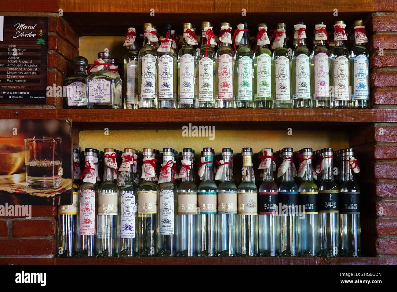 The bottles of Mezcal, the local spirits made of Agave plant, mezcal ...
