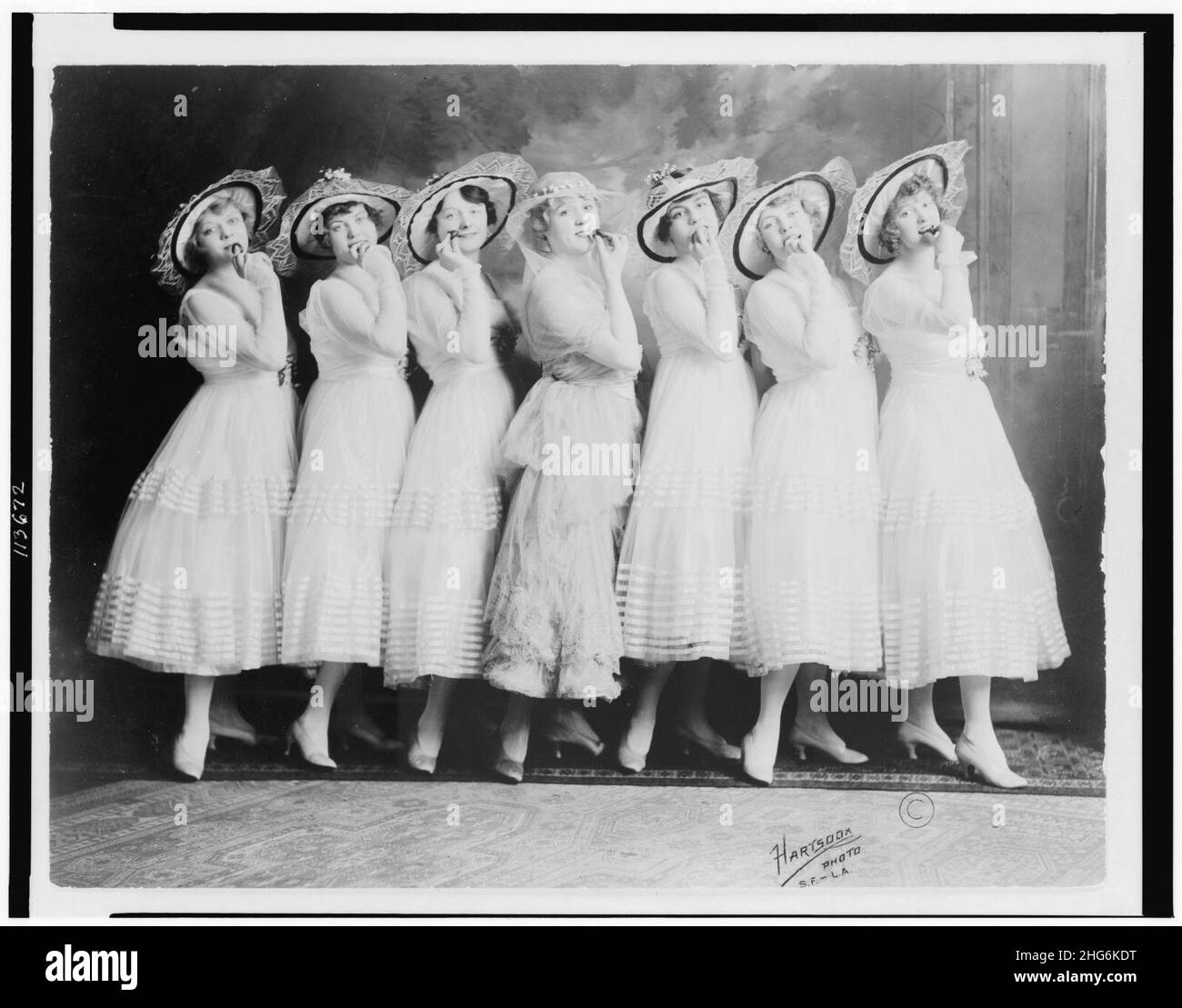 Seven ''Canary Cottage'' young women of the burlesque theater, posed ...