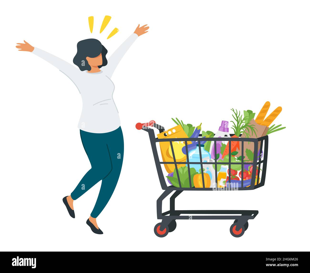 woman with shopping cart full of products Stock Vector Image & Art - Alamy