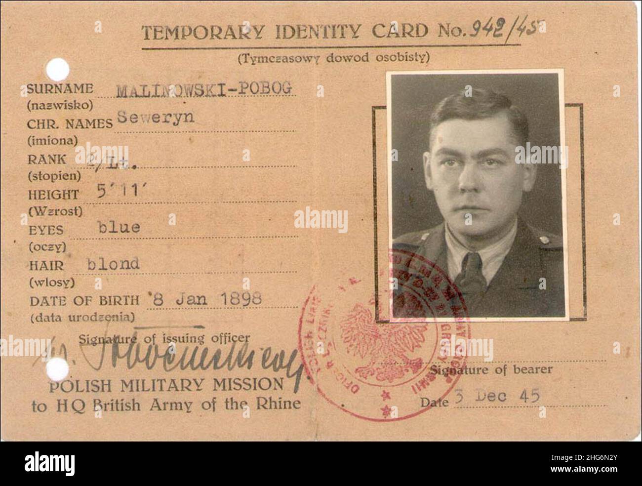 Seweryn Malinowski - zasswiadczenie PSZ Stock Photo - Alamy