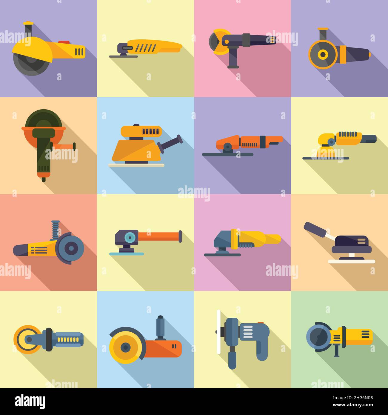 Grinding machine icons set flat vector. Build construct. Electric equipment Stock Vector Image ...