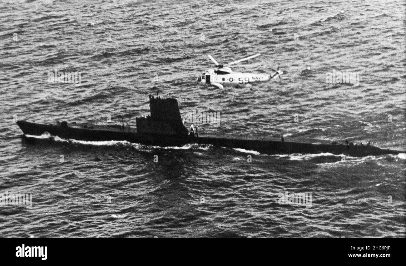 SH-3A Sea King of HS-8 flying over submarine in 1968 Stock Photo - Alamy