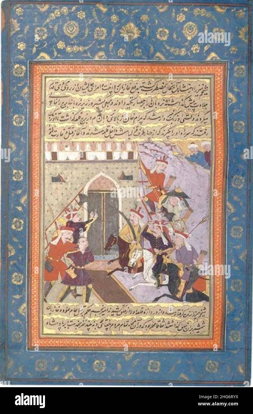 Shah Ismail's troops making an assault on an Uzbek fortress, the ...