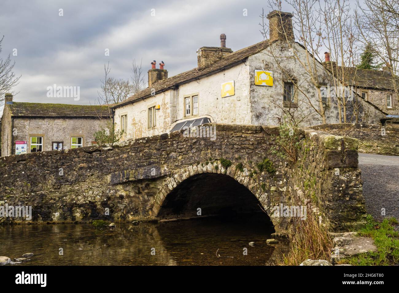 15.01.2022 Malham, North Yorkshire, UK White shop on top of the old ...