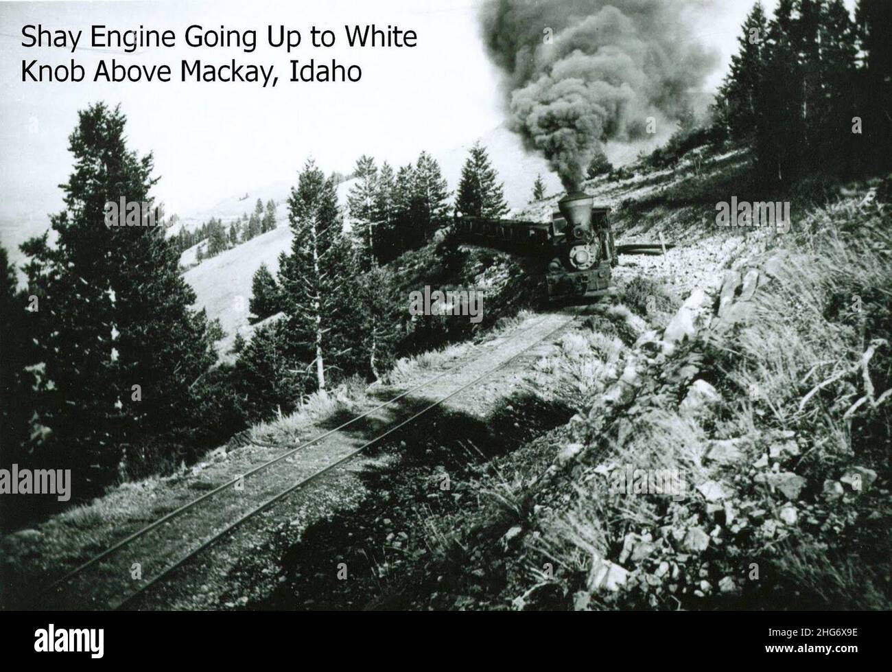 Shay engine climbing Mine Hill to White Knob, ID mining town Stock ...