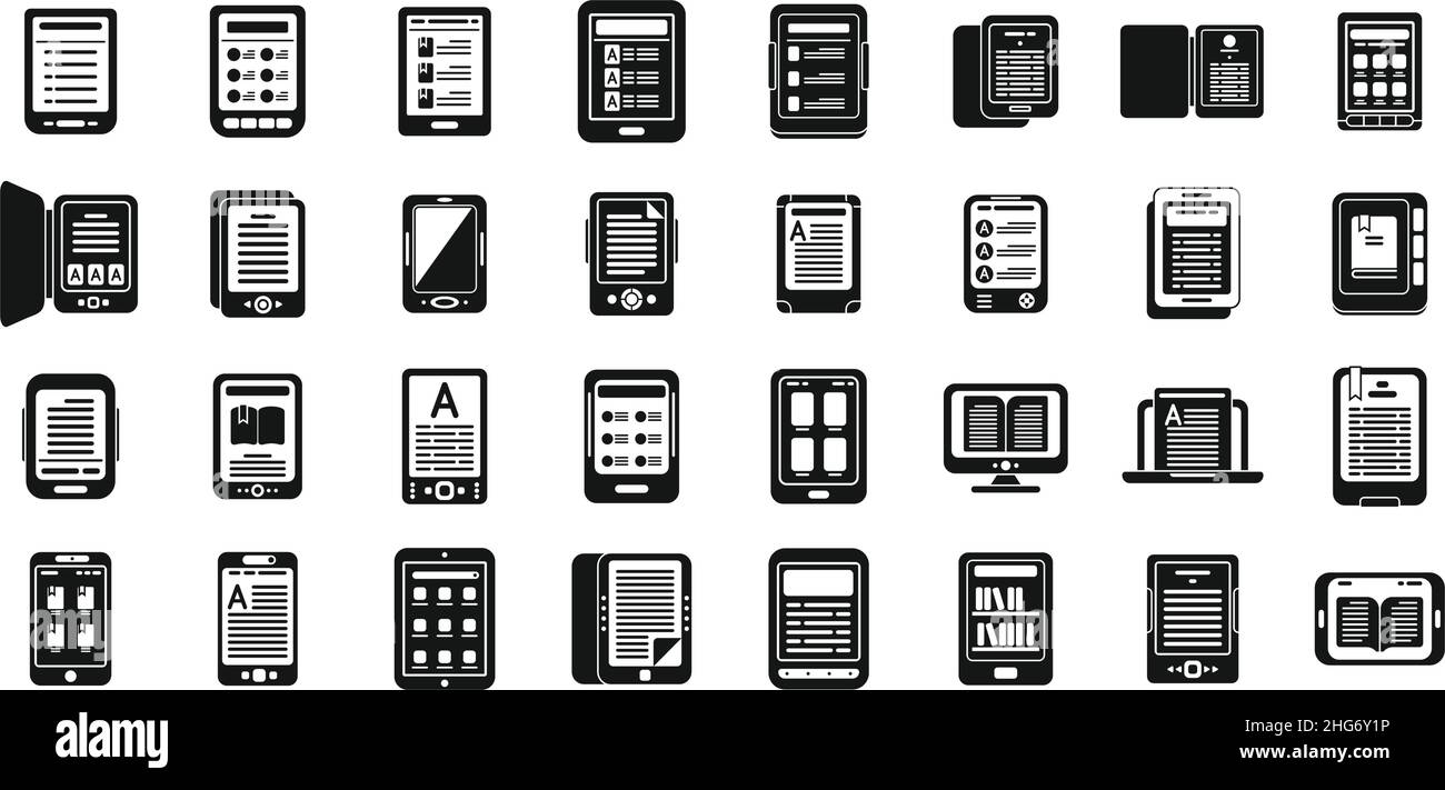 E-book application icons set simple vector. Book reader. Digital tablet Stock Vector Image & Art ...