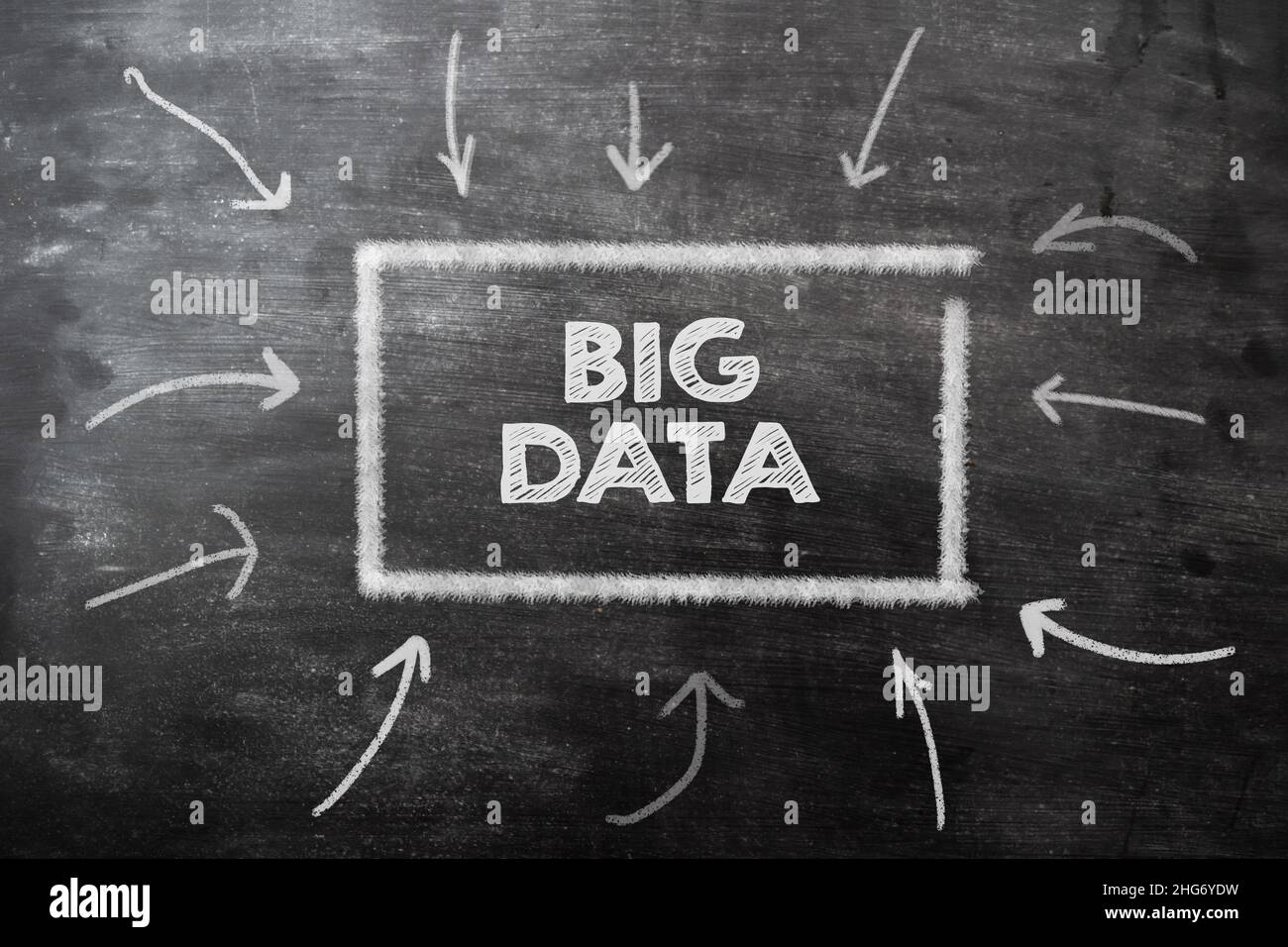 arrows pointing to flowchart concept of big data on chalkboard Stock ...