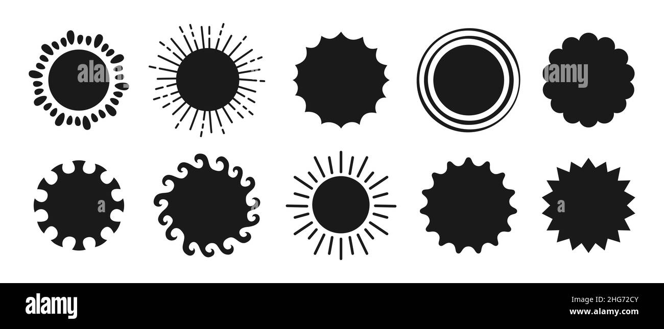 Sun silhouette stamp black stencil set. Summer symbol suns collection ...