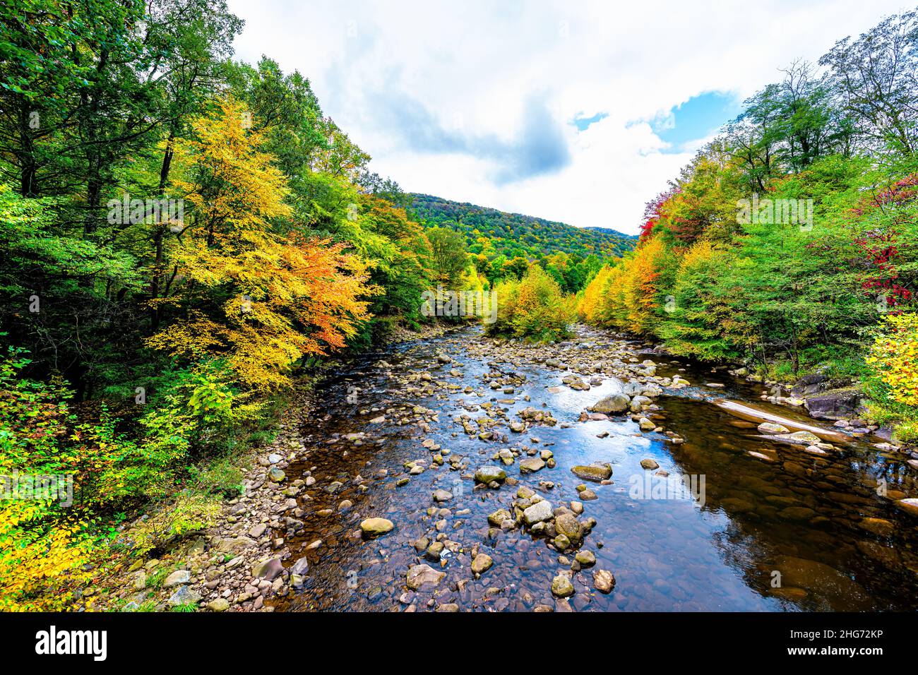Red Creek river flowing water above view in Dolly Sods, West Virginia ...