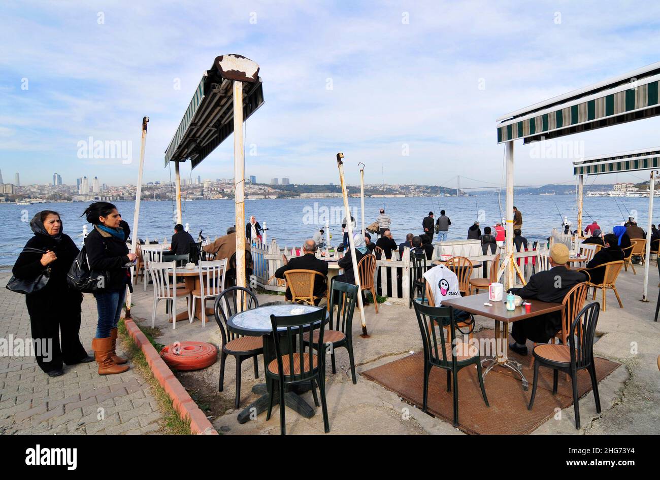 The Uskudar Coast Walkway seaside promenade along the Bosphorus strait ...