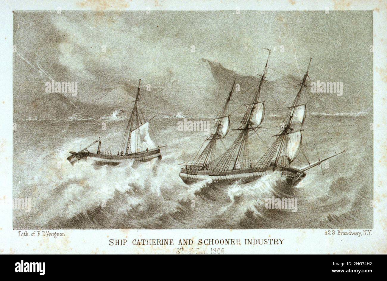 Ship Catherine and Schooner Industry 8th of Jan 1806 Stock Photo - Alamy