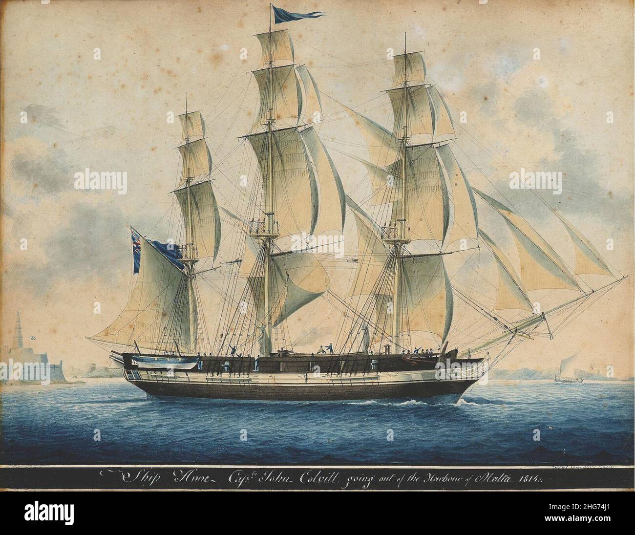Ship Anne, Captain John Colville going out of the harbour of Malta ...