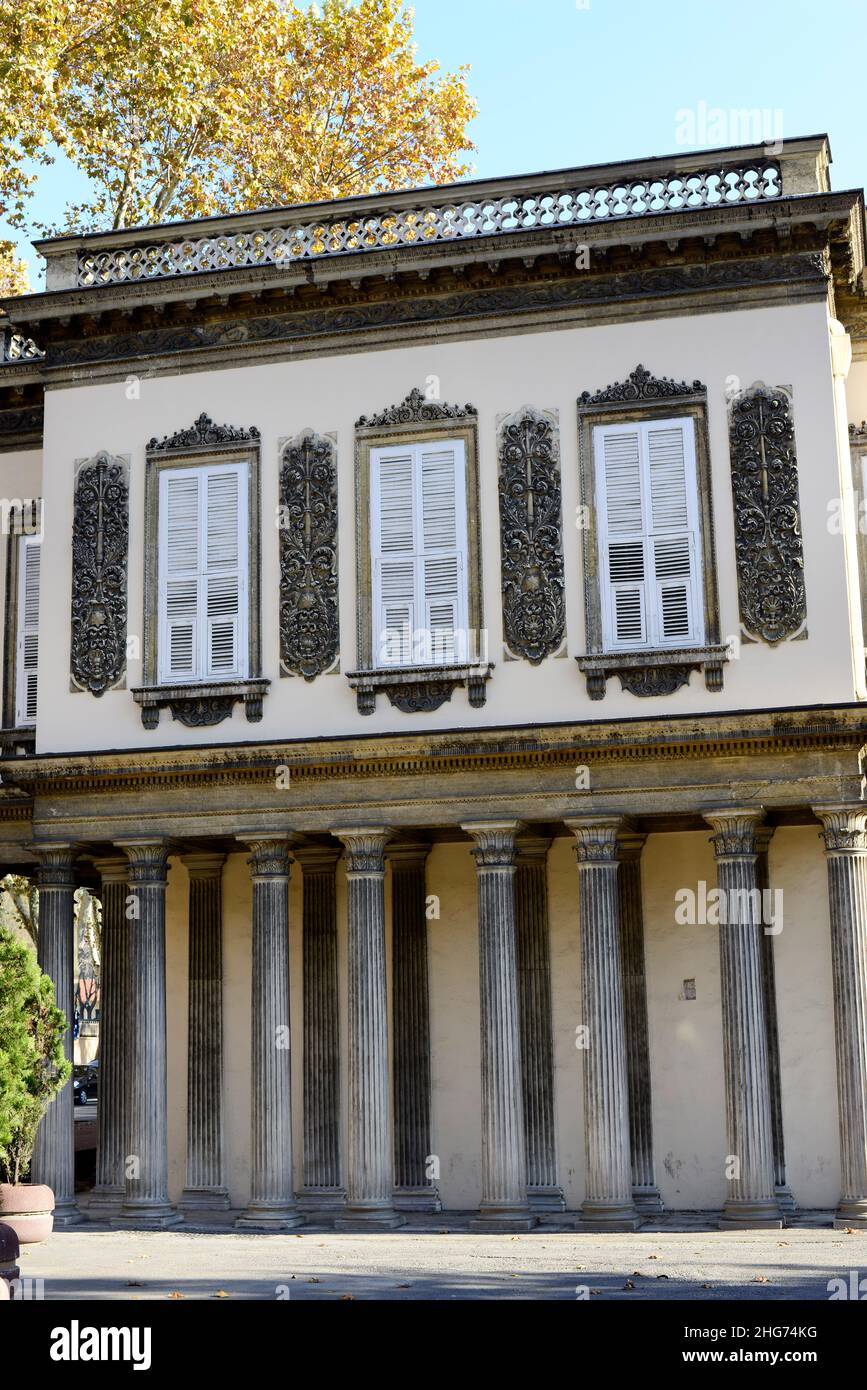 Slatted windows of a section of Dolmabahçe Palace showing the Baroque ...