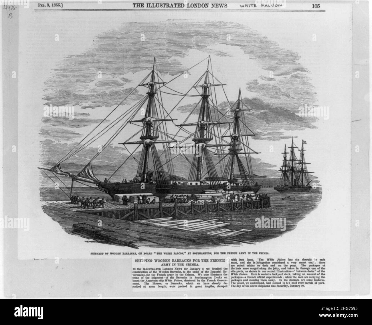 Shipment of wooden barracks, on board THE WHITE FALCON, at Southampton ...