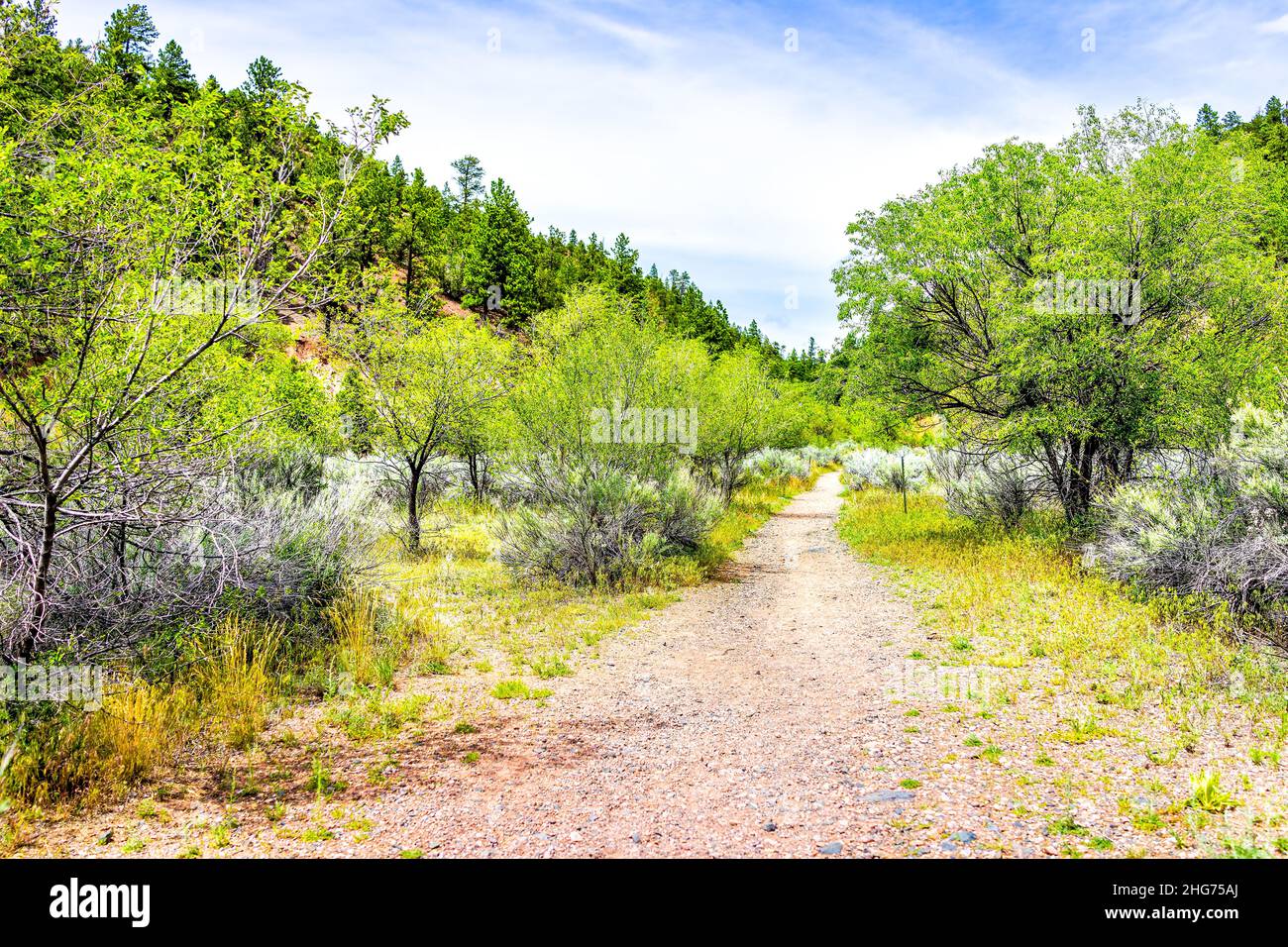 Santa Fe, New Mexico near Sangre de Cristo mountains with trail ...