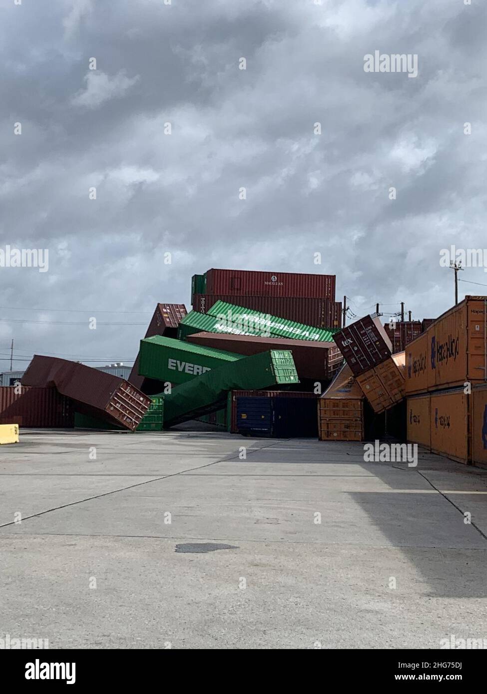 Shipping containers strewn by Hurricane Ida at New Orleans Terminal, 30 ...