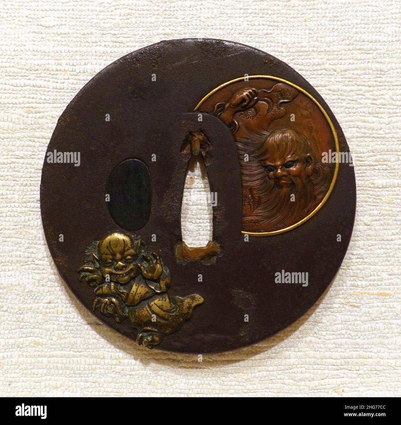 Shoki and Demon, tsuba, Japan, Senkatsusai Mirochika, iron, copper ...