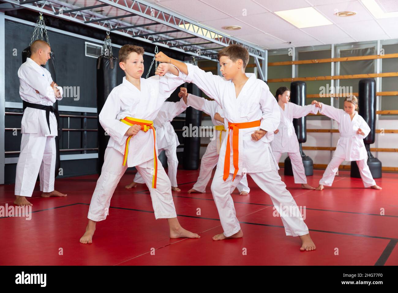 Karate boys training kick hi-res stock photography and images - Alamy