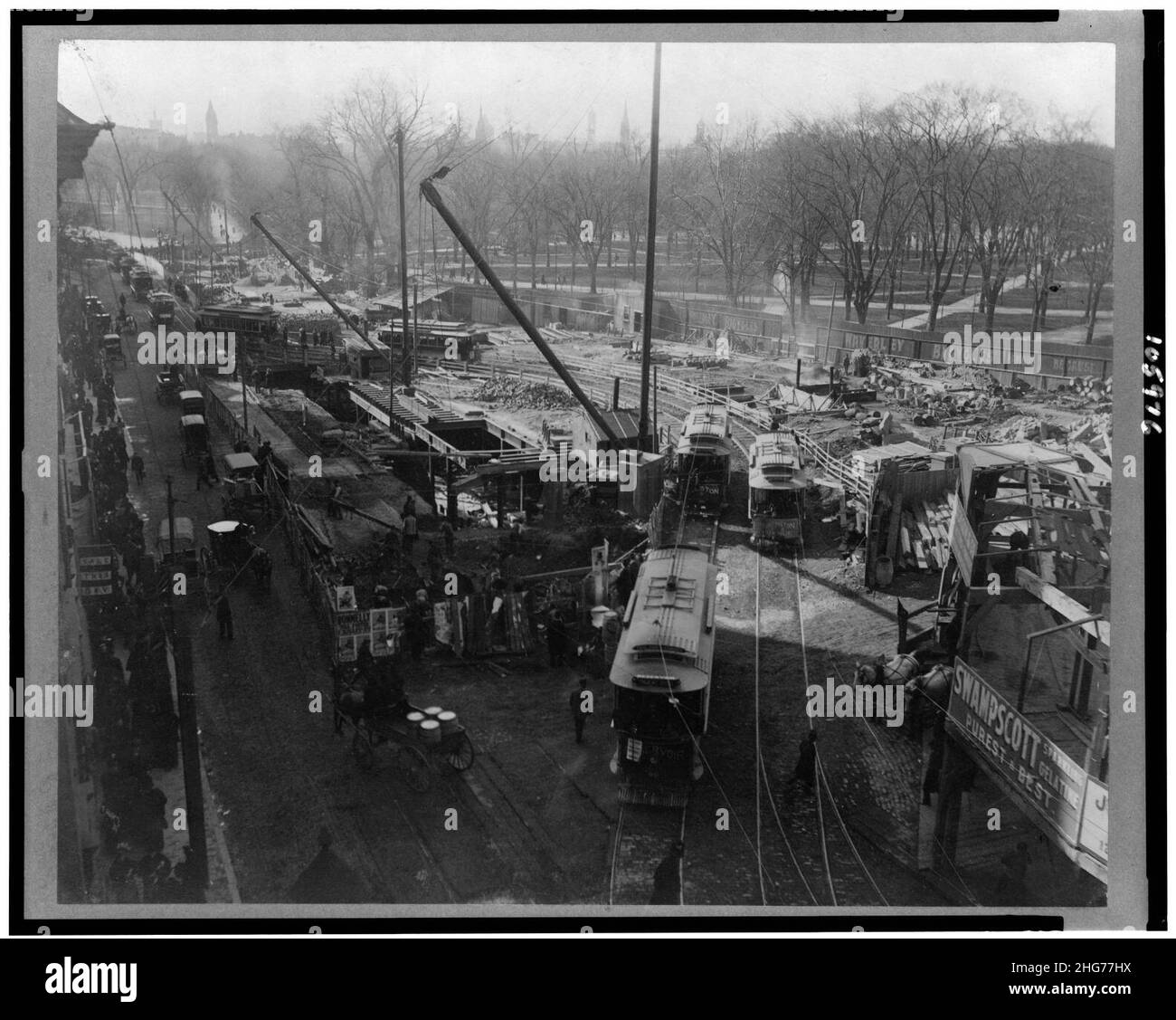Shoo-fly tracks around Park Street station construction, circa 1897 ...