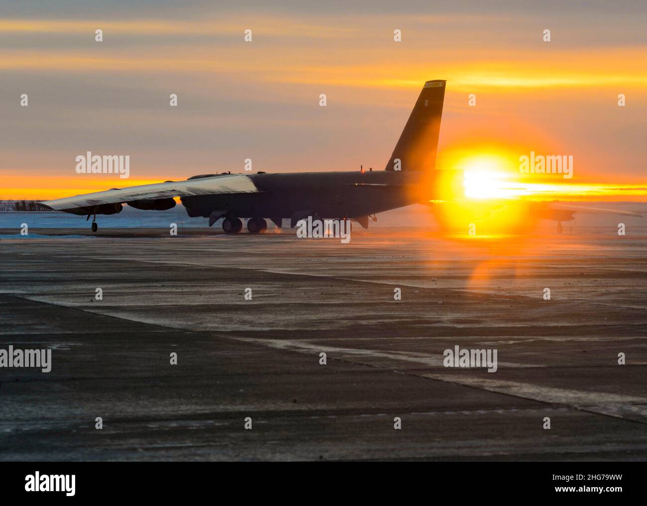 A B-52H Stratofortress makes its way to the runway in participation of ...