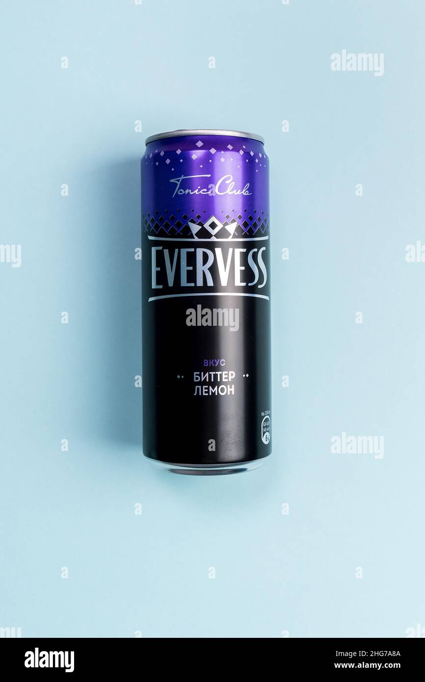 Tyumen, Russia-December 27, 2021: Evervess bitter lemon can. This ...