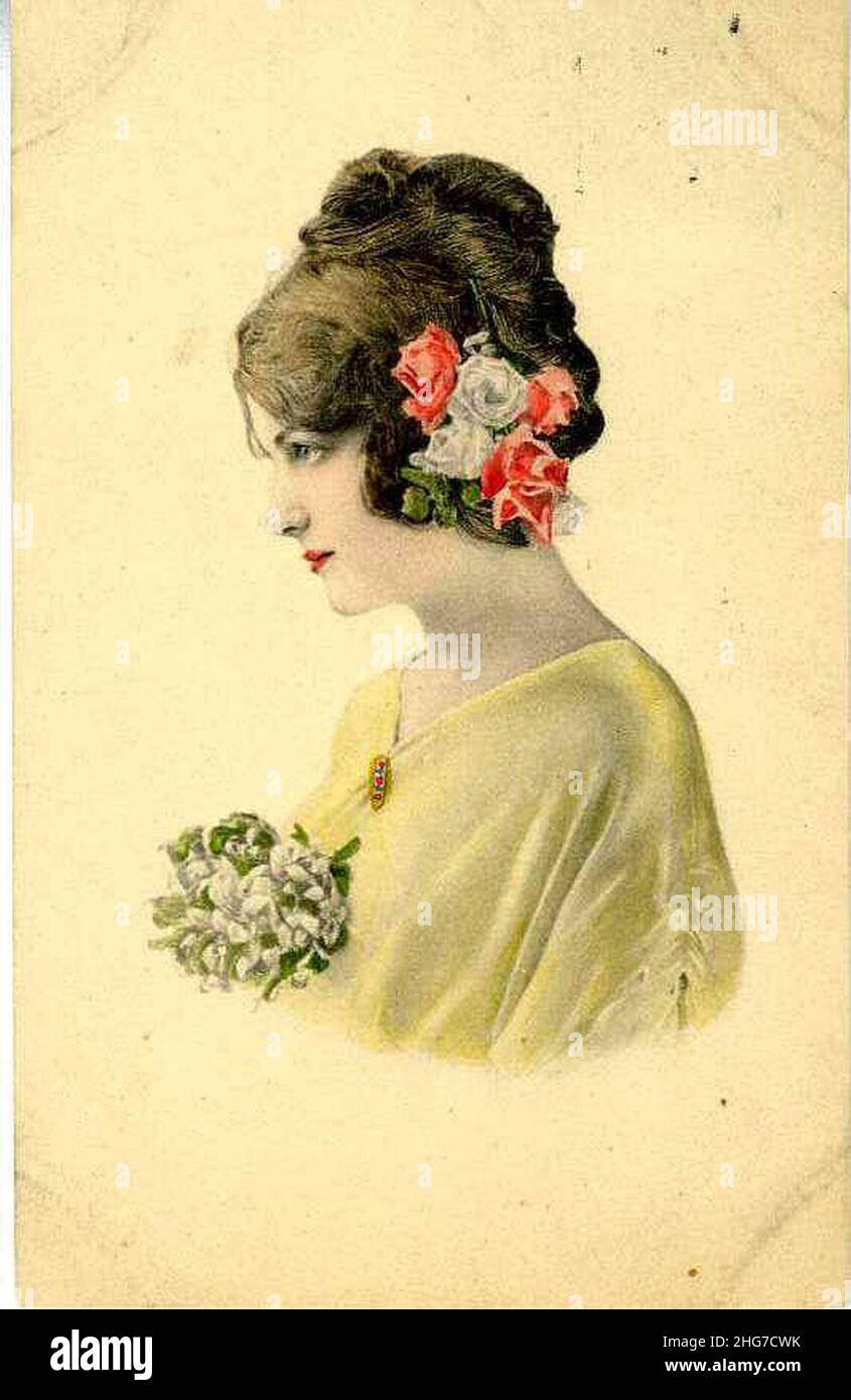 Woman flowers vintage profile hi-res stock photography and images - Alamy