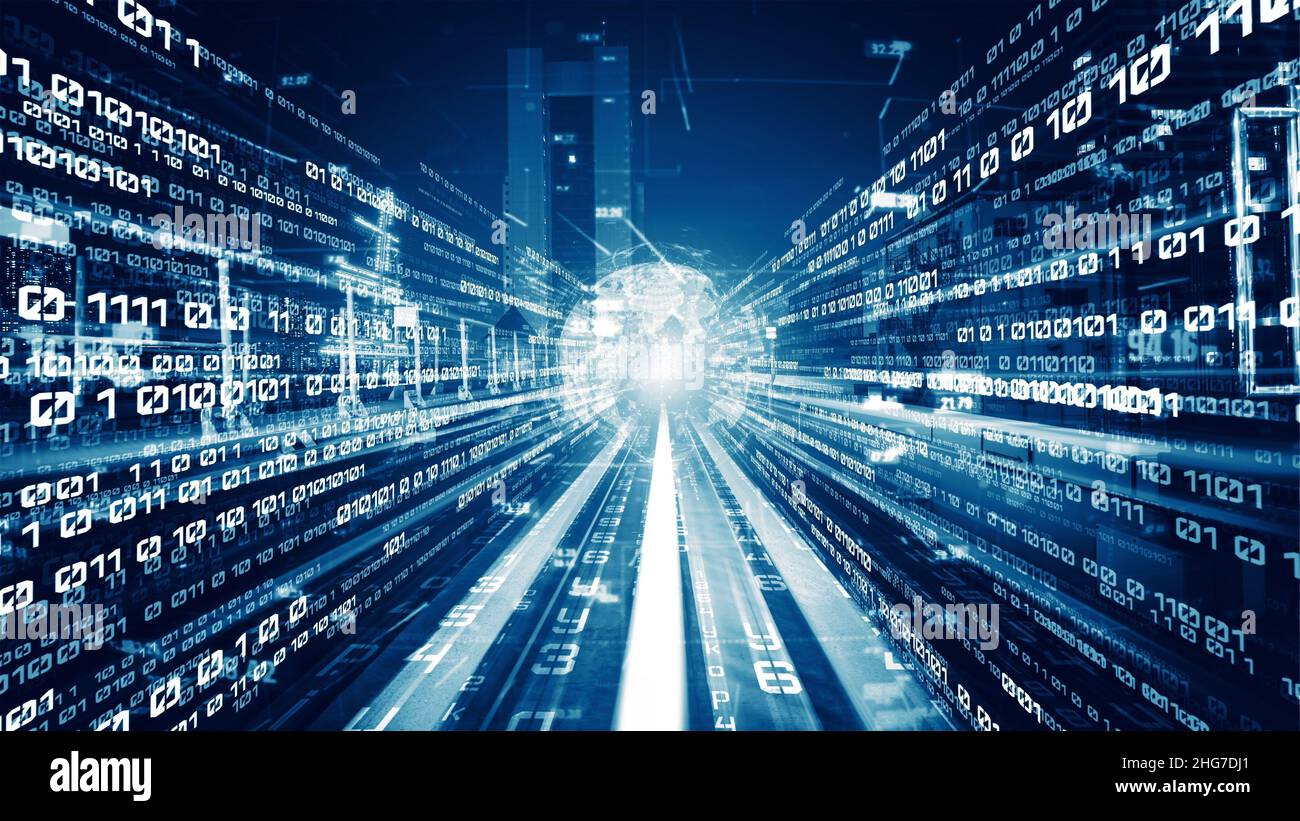 Digital data flow on road in concept of cyber global communication and ...