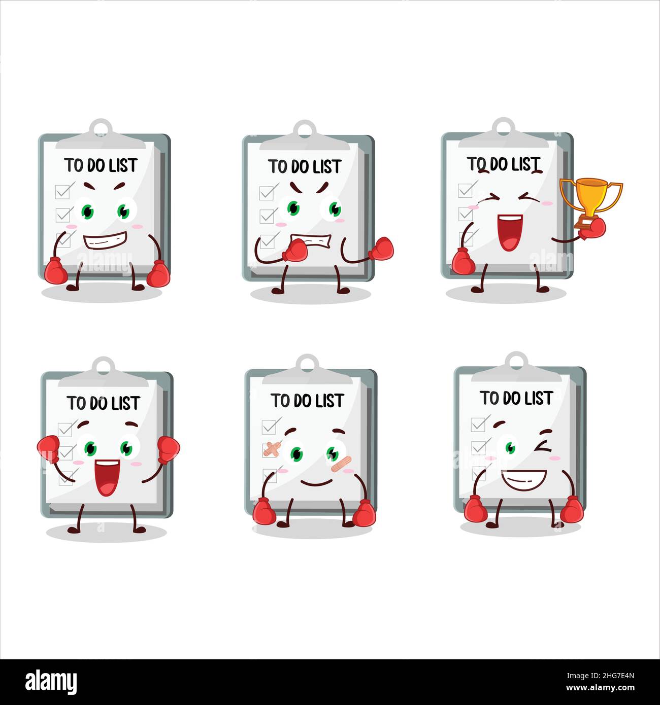 A sporty paper sheet with clipboard boxing athlete cartoon mascot ...