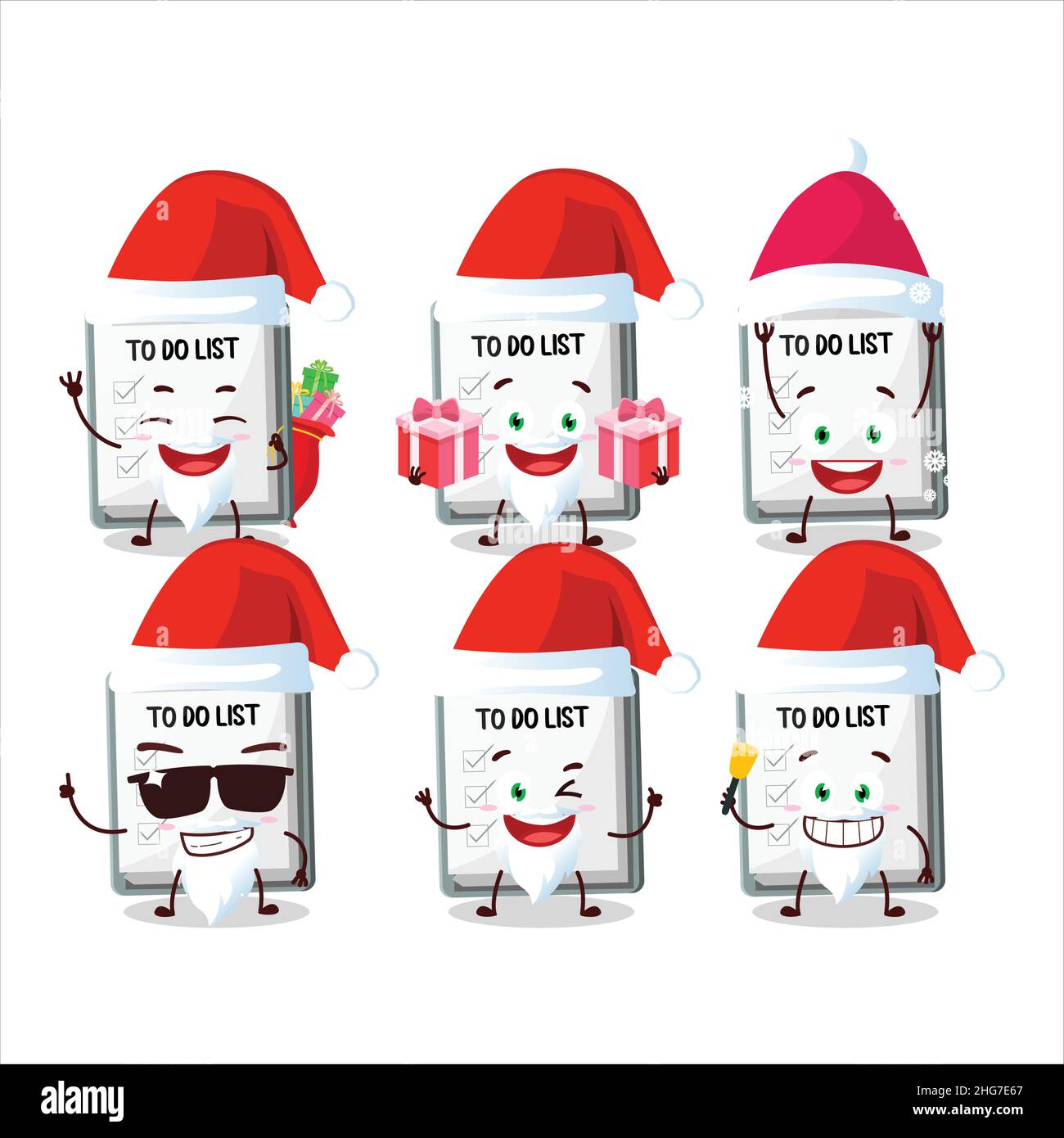 Santa Claus emoticons with paper sheet with clipboard cartoon character ...