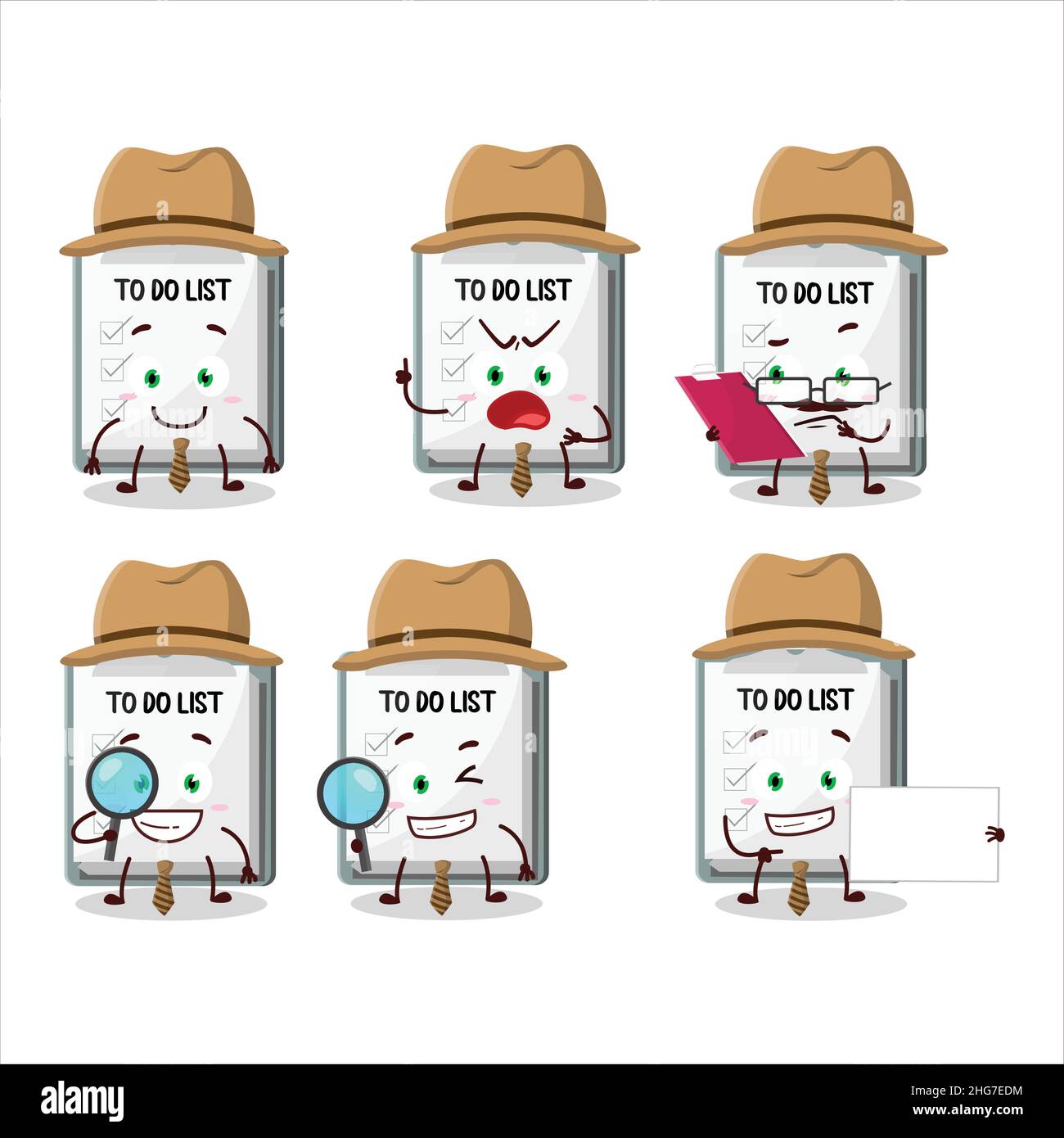 Detective paper sheet with clipboard cute cartoon character holding ...