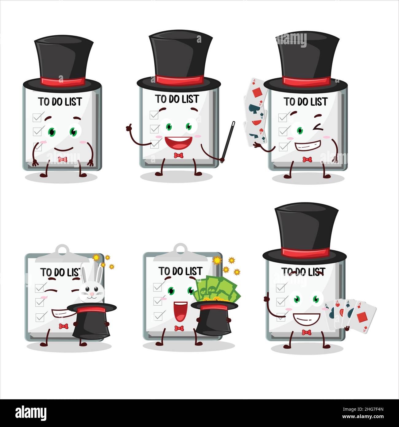 A paper sheet with clipboard Magician cartoon character perform on a ...