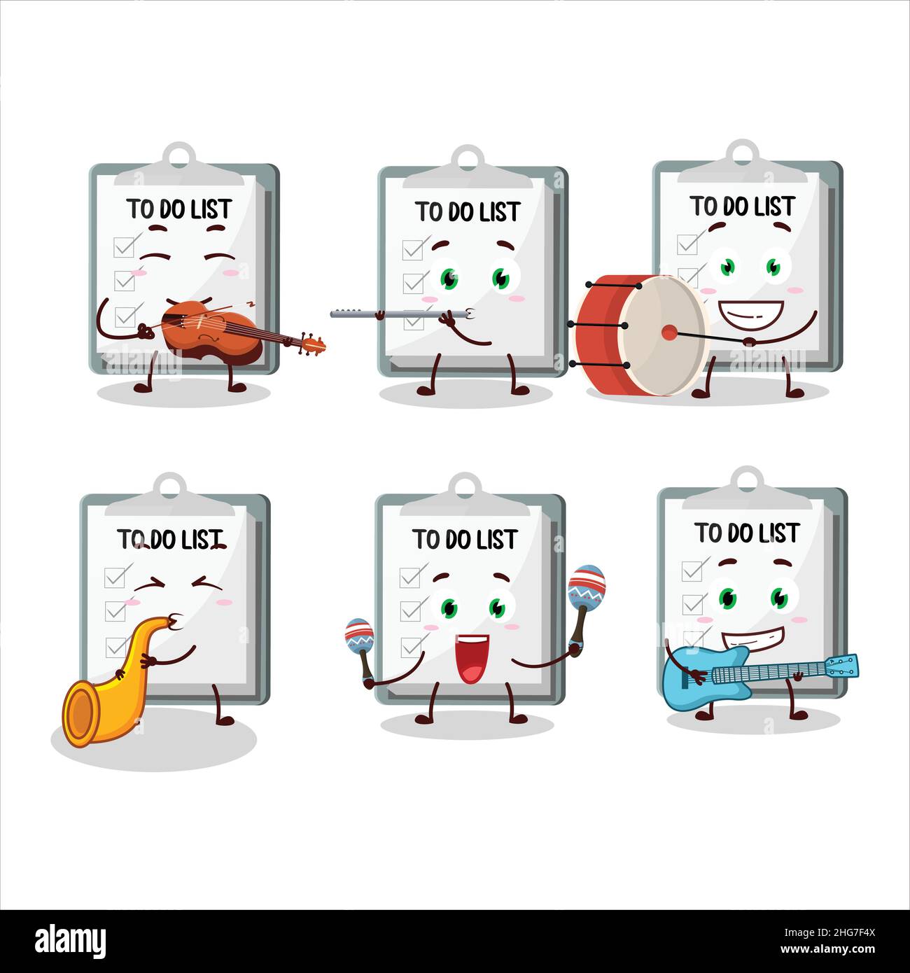 Cartoon character of paper sheet with clipboard playing some musical ...