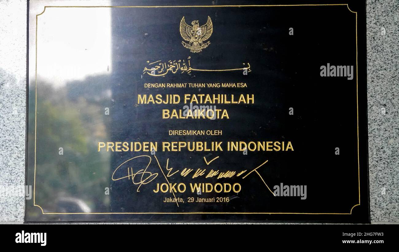 Jakarta, Indonesia 4thJanuary 2022, picture of inauguration plat of the ...