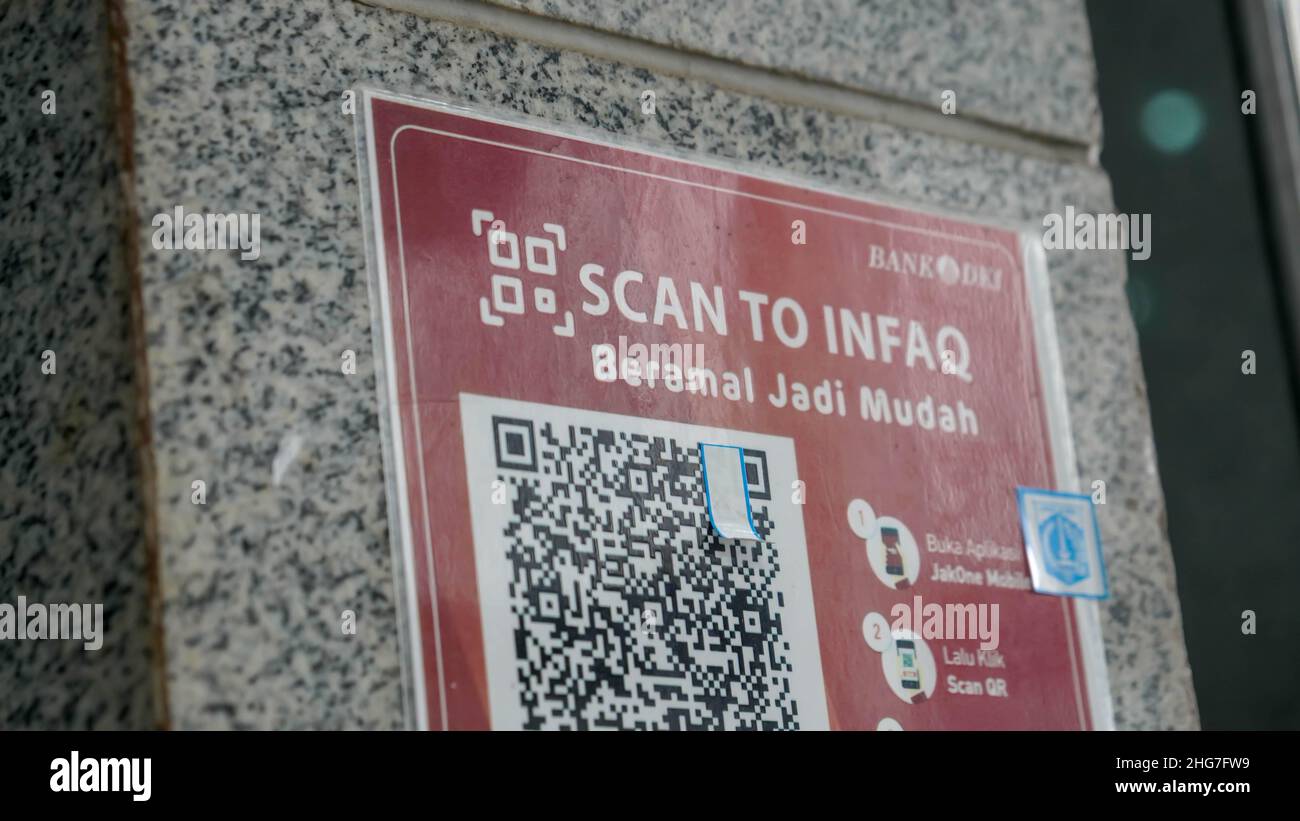 Jakarta, Indonesia 4th January 2022 QR code label for people who want ...