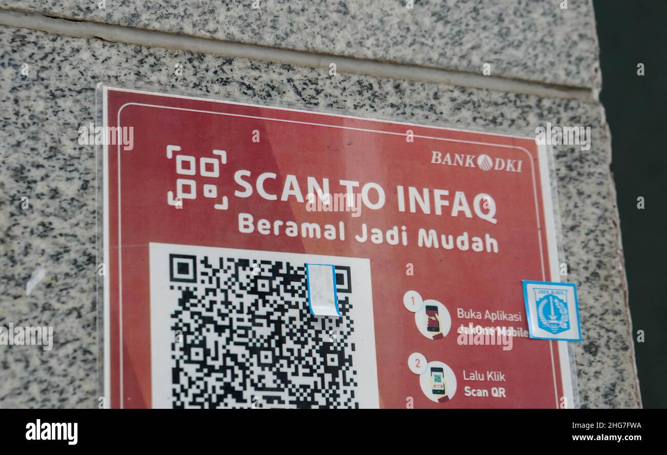 Jakarta, Indonesia 4th January 2022 QR code label for people who want ...