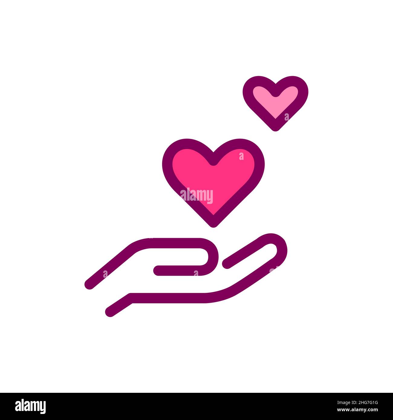 Hearts in hand. Romance, friendship, charity color icon. Pixel perfect ...